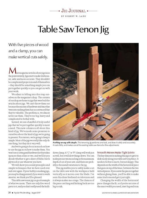 Jig Journal: Table Saw Tenon Jig Digital Download – Popular Woodworking